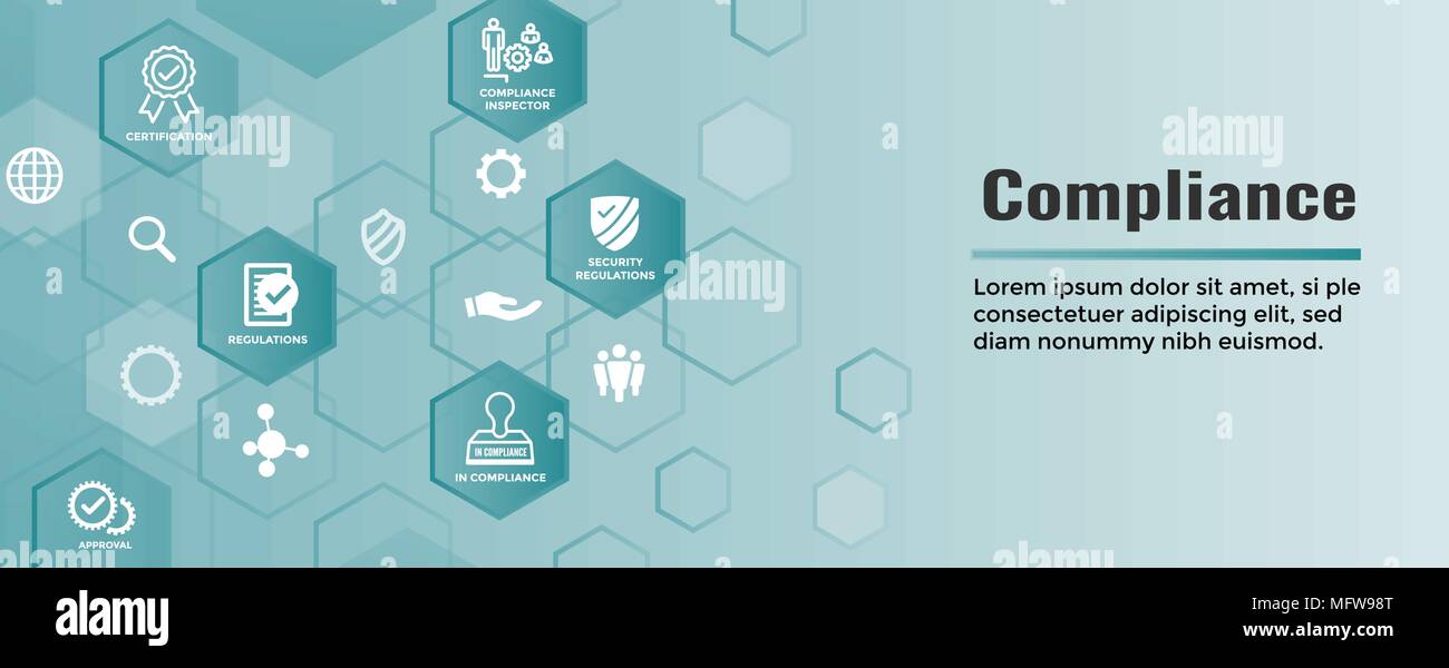 In compliance web banner with icon set that shows a company passed ...
