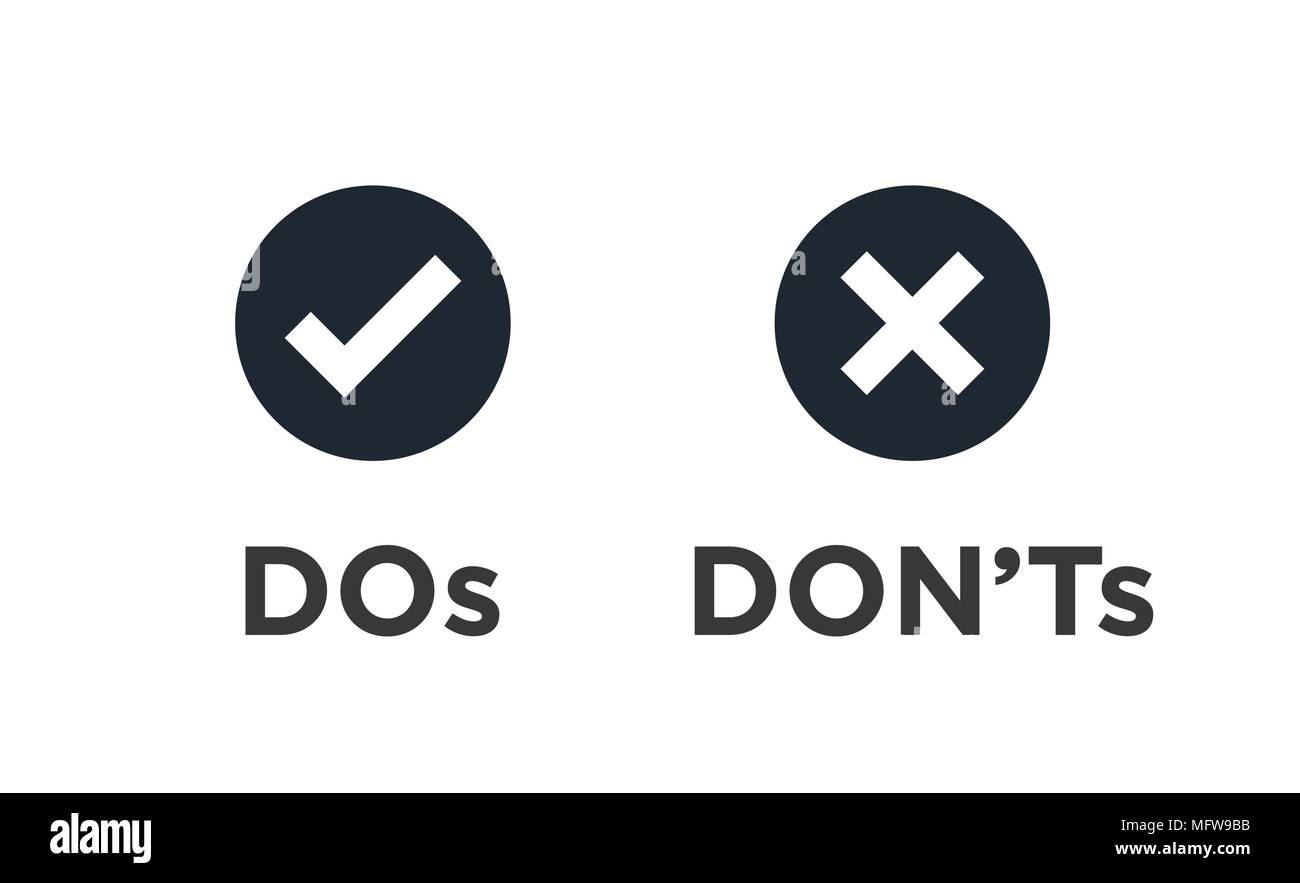Do and Don't or Good and Bad Icons w Positive and Negative Symbols ...