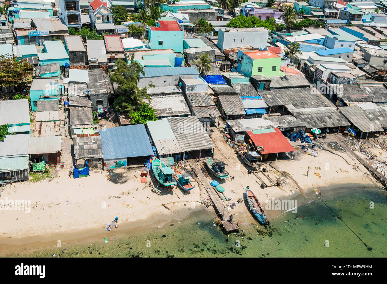 Aerial view of poor housing in An Thoi fishing village, southern Phu ...
