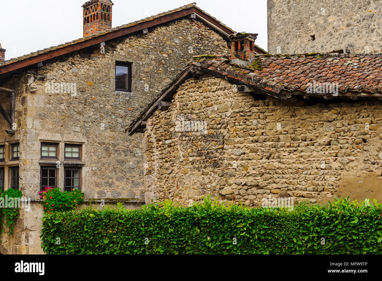Medieval architecture of Perouges, France, a walled town, a popular ...