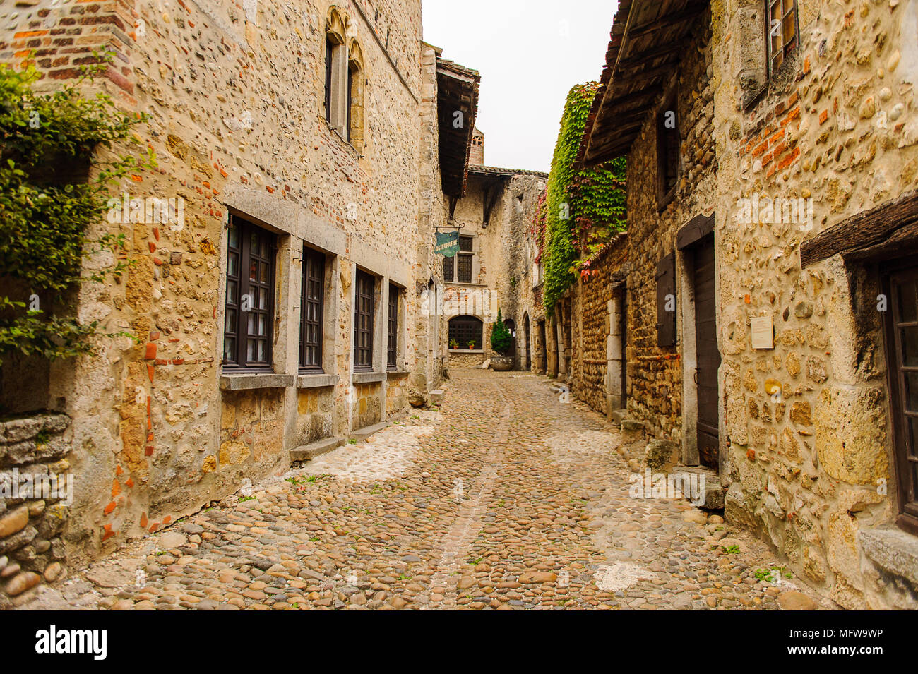 Medieval architecture of Perouges, France, a walled town, a popular ...
