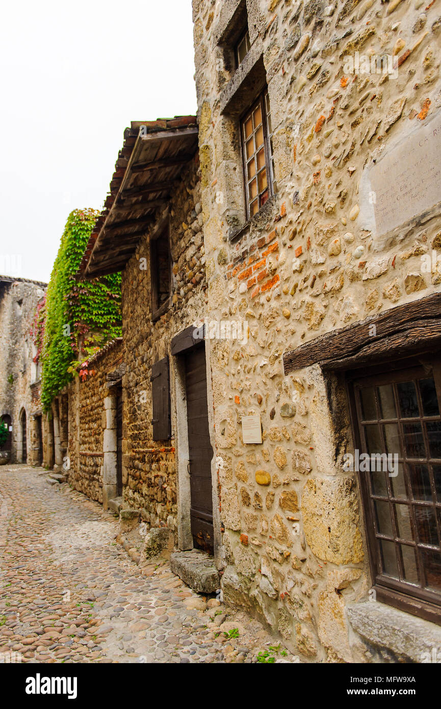 Medieval architecture of Perouges, France, a walled town, a popular ...