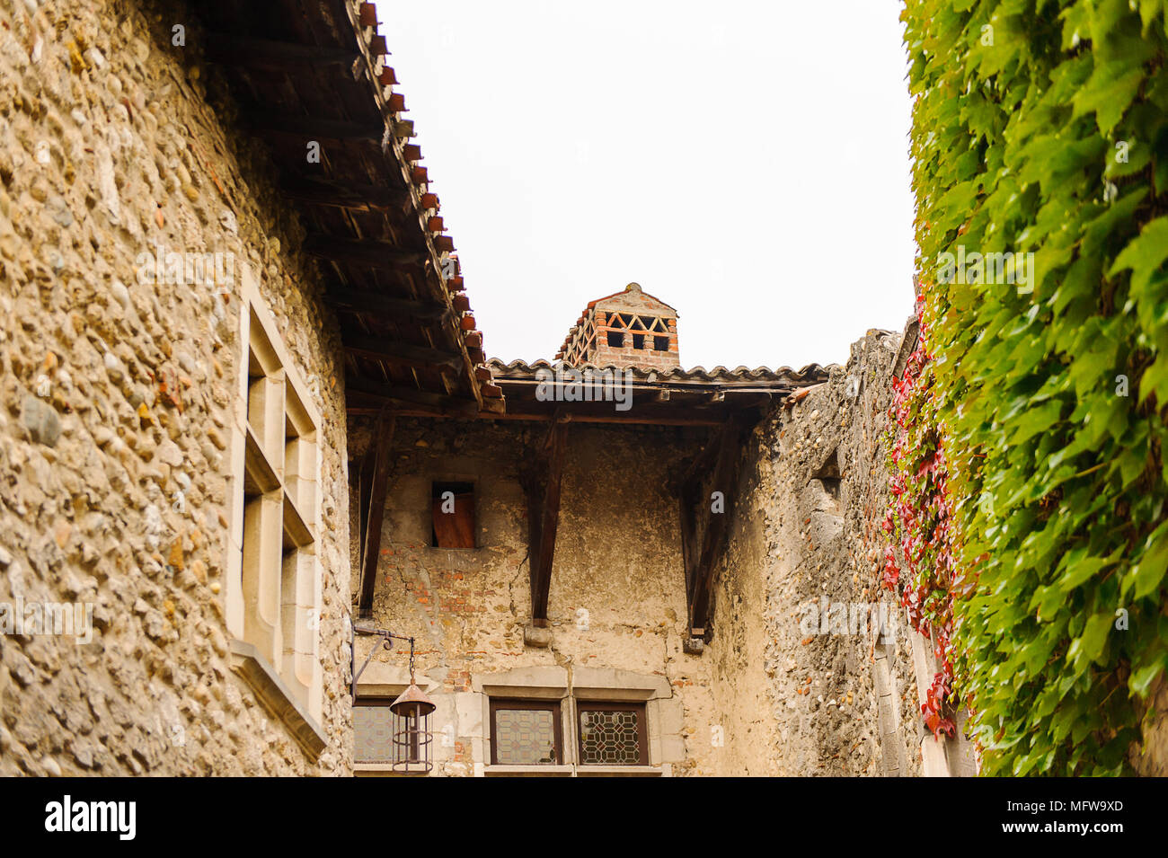 Medieval architecture of Perouges, France, a walled town, a popular ...