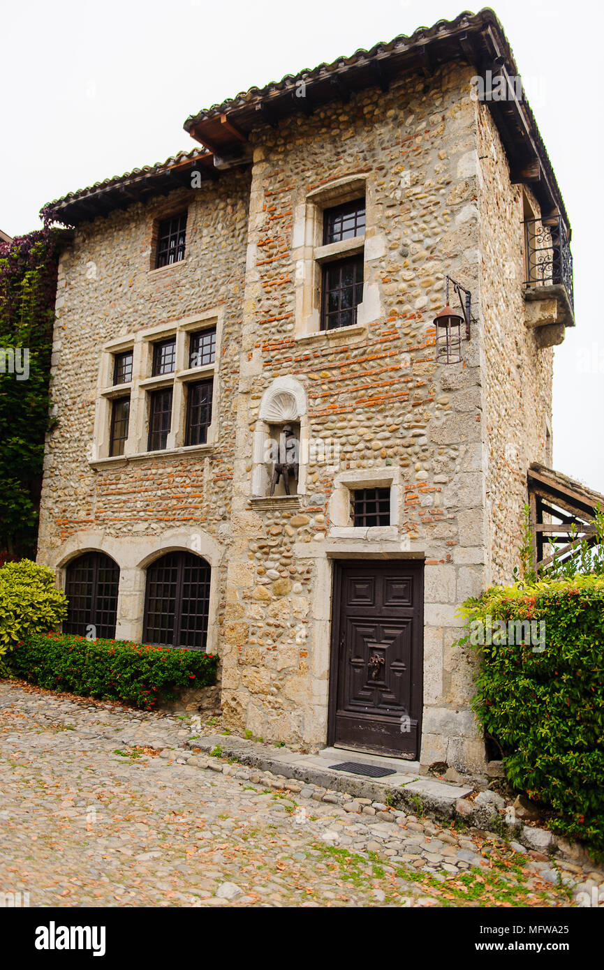 Medieval architecture of Perouges, France, a walled town, a popular ...