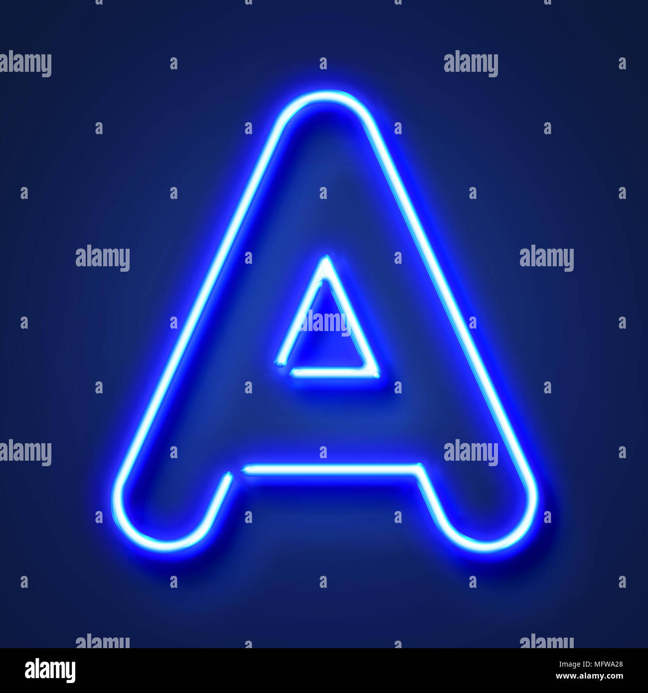 Letter A realistic glowing blue neon letter against a blue background ...