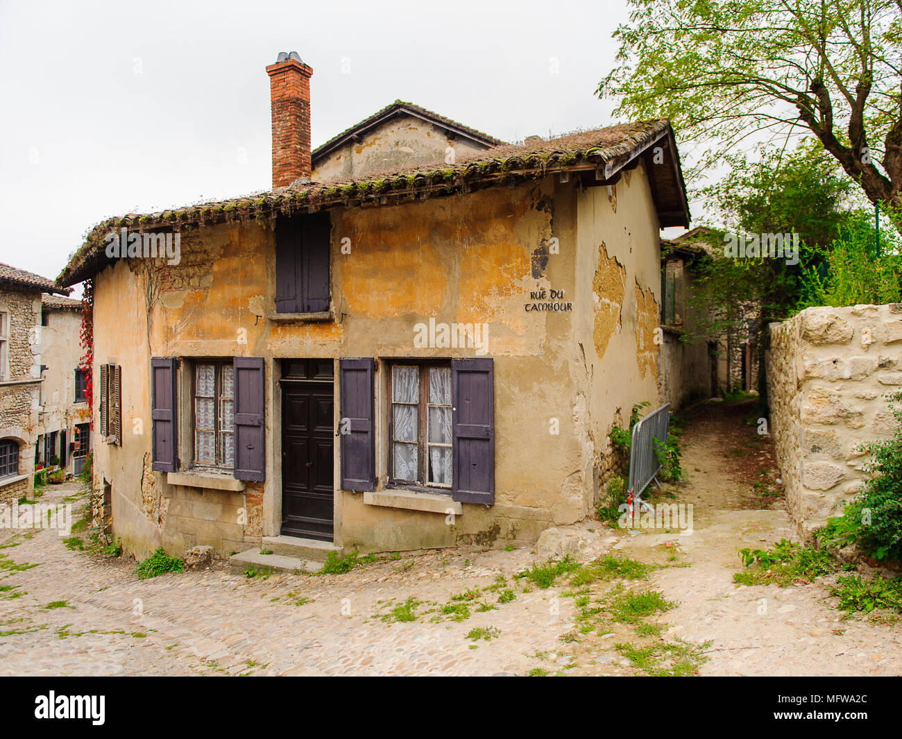 Medieval architecture of Perouges, France, a walled town, a popular ...