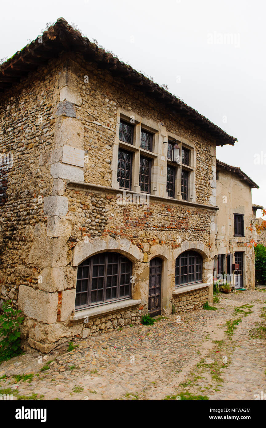 Medieval architecture of Perouges, France, a walled town, a popular ...