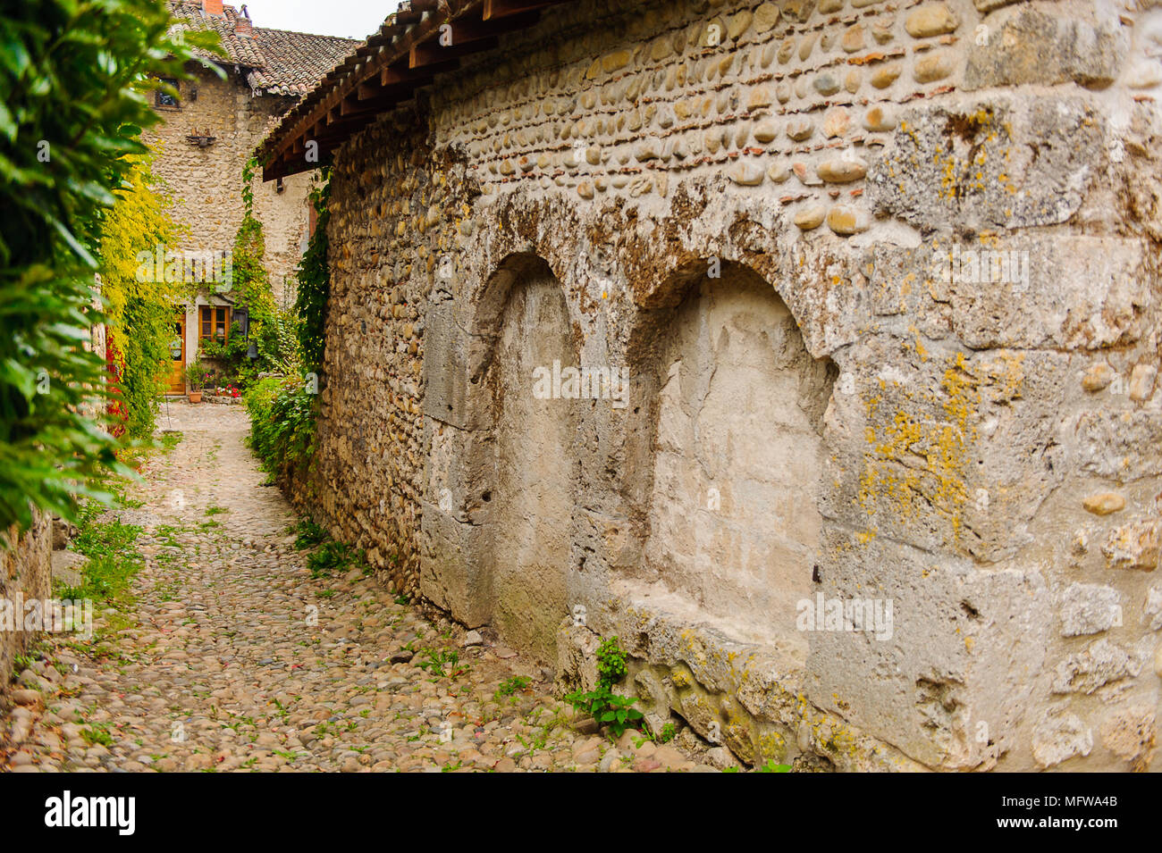 Medieval architecture of Perouges, France, a walled town, a popular ...