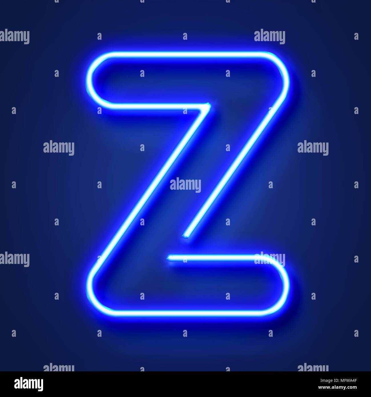 Letter Z realistic glowing blue neon letter against a blue background ...