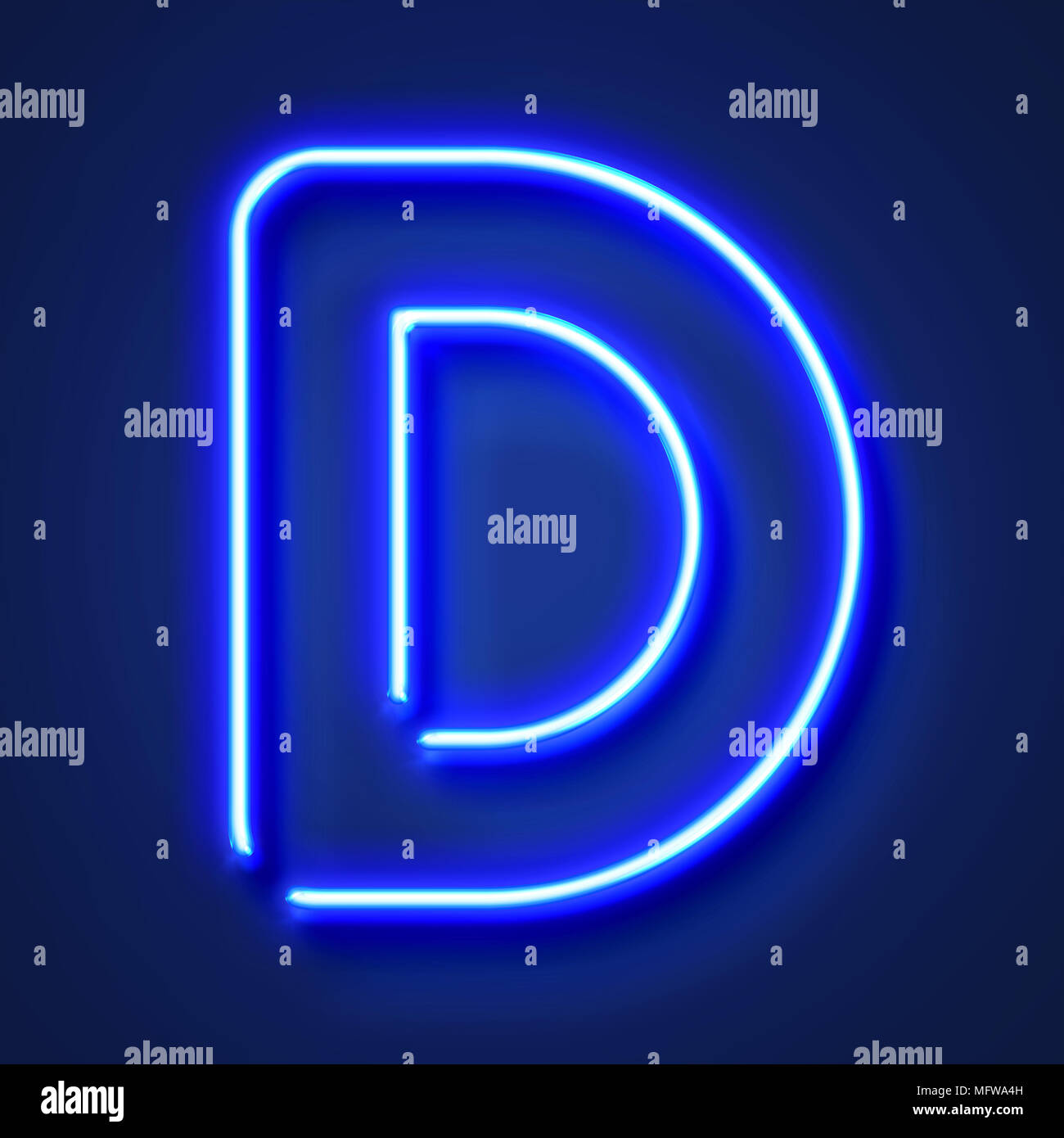 Letter D realistic glowing blue neon letter against a blue background ...