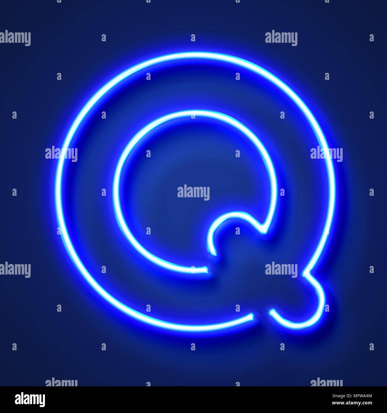Letter Q realistic glowing blue neon letter against a blue background ...