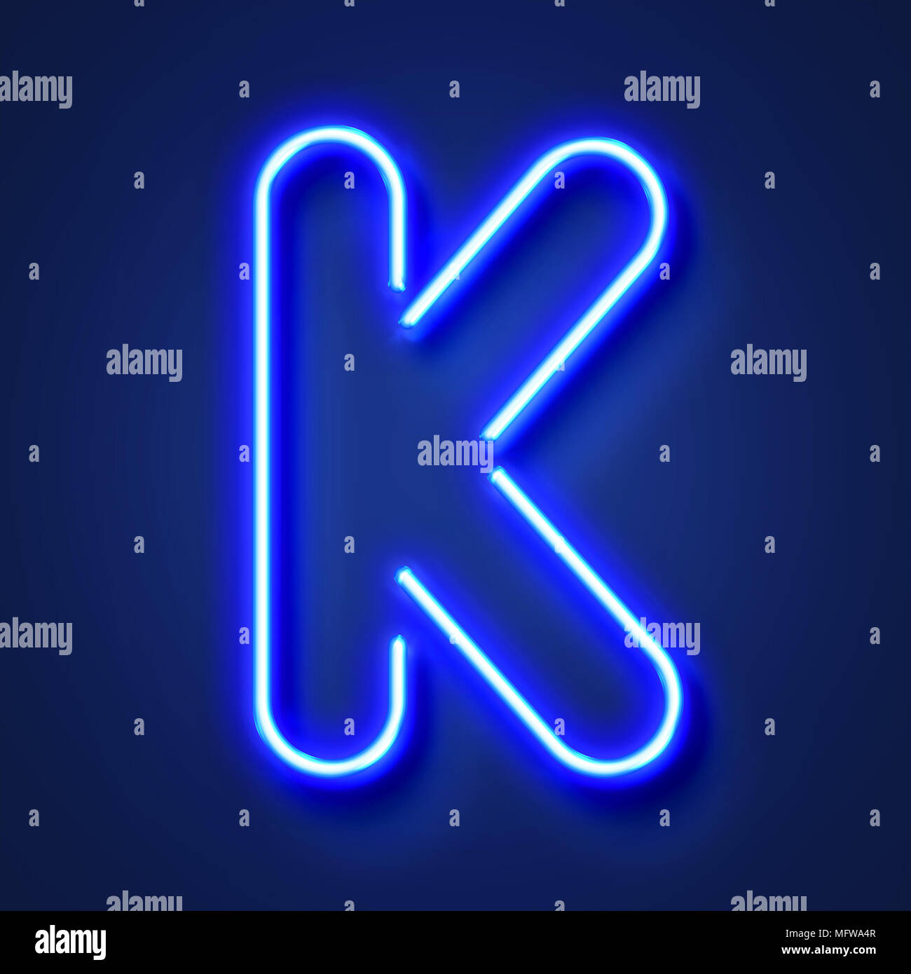 Letter K realistic glowing blue neon letter against a blue background ...