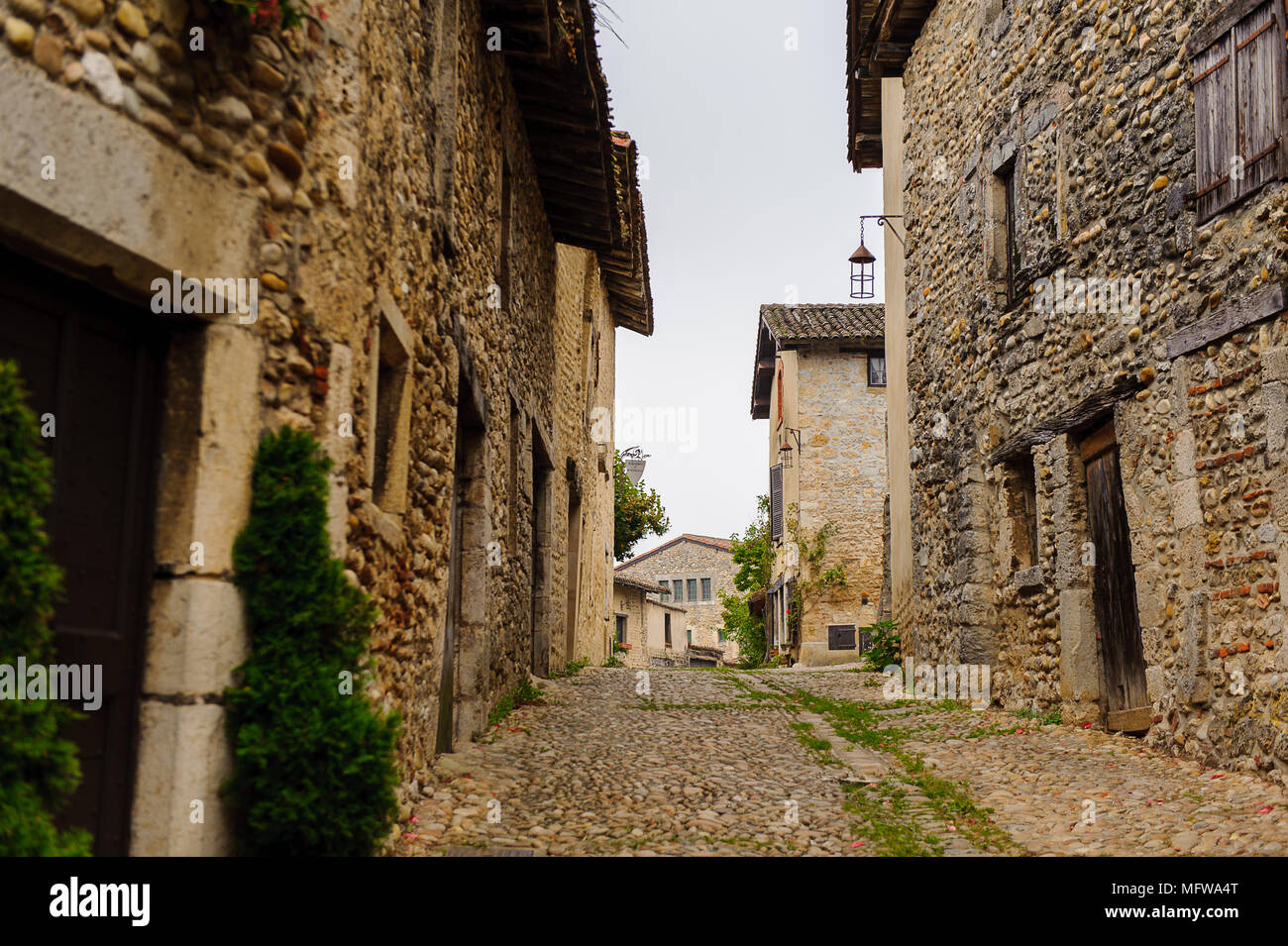 Medieval architecture of Perouges, France, a walled town, a popular ...