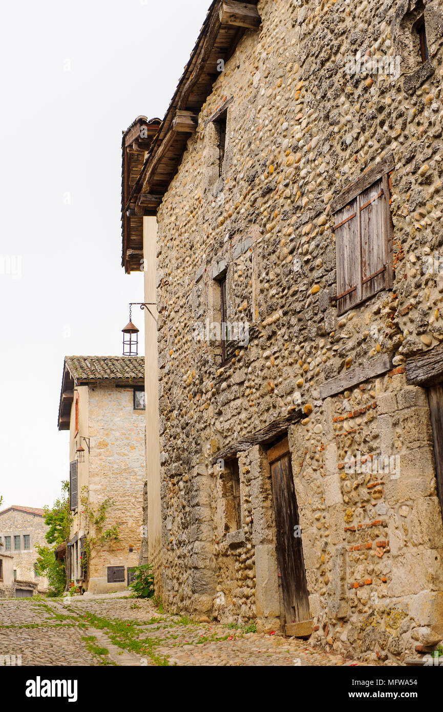 Medieval architecture of Perouges, France, a walled town, a popular ...