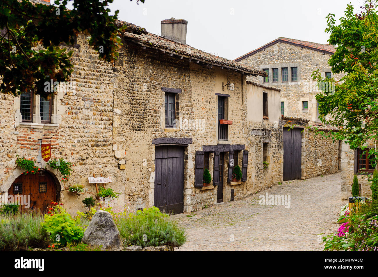 Street of Perouges, France, a medieval walled town, a popular touristic ...