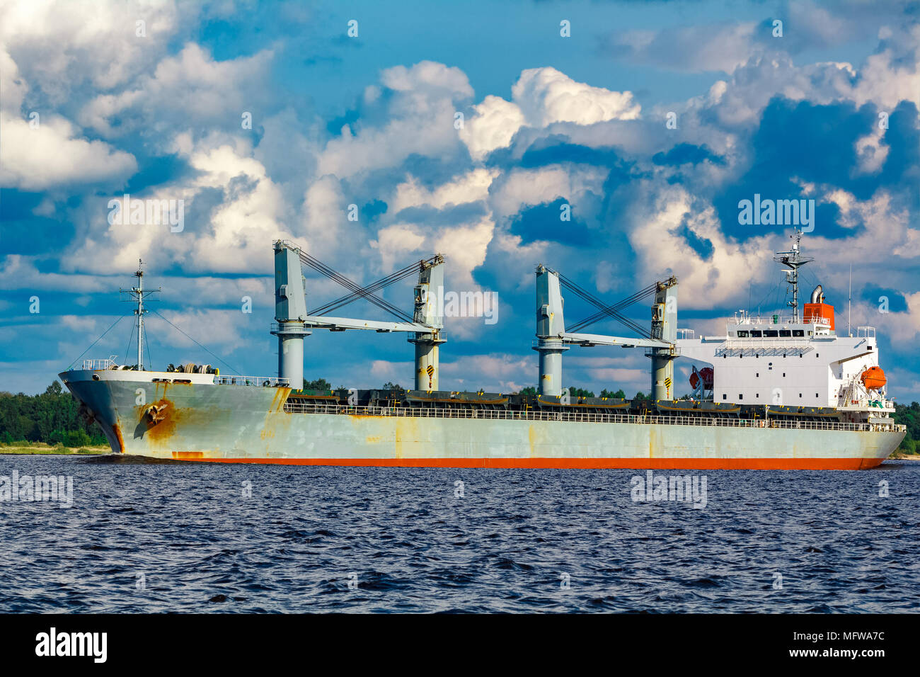 Grey cargo ship. Logistics and merchandise transportations Stock Photo ...