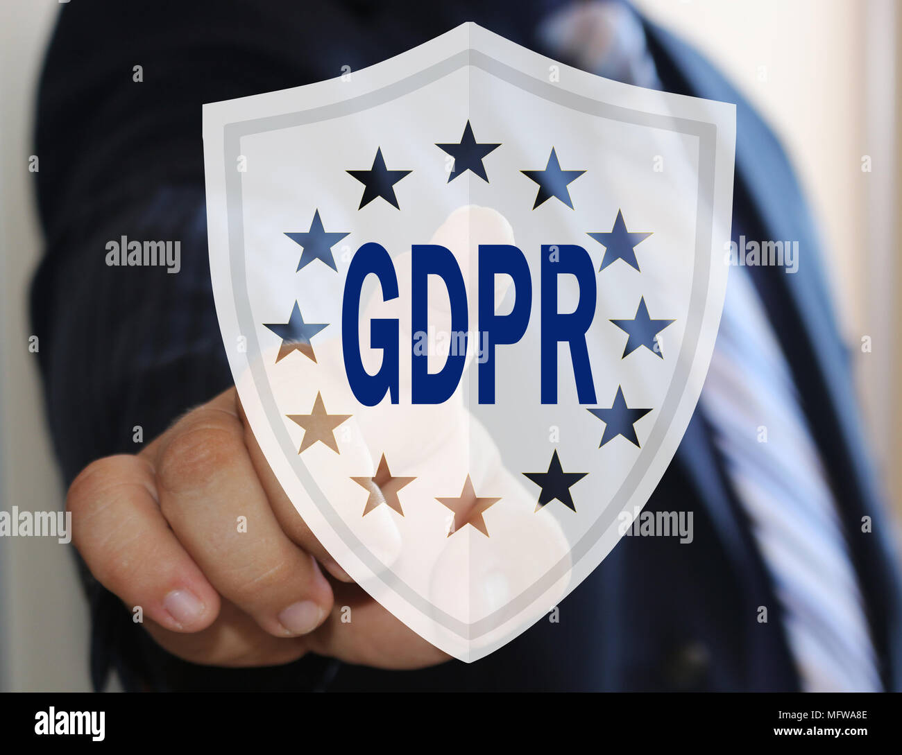 The businessman chooses the GDPR on the touch screen. General Data ...