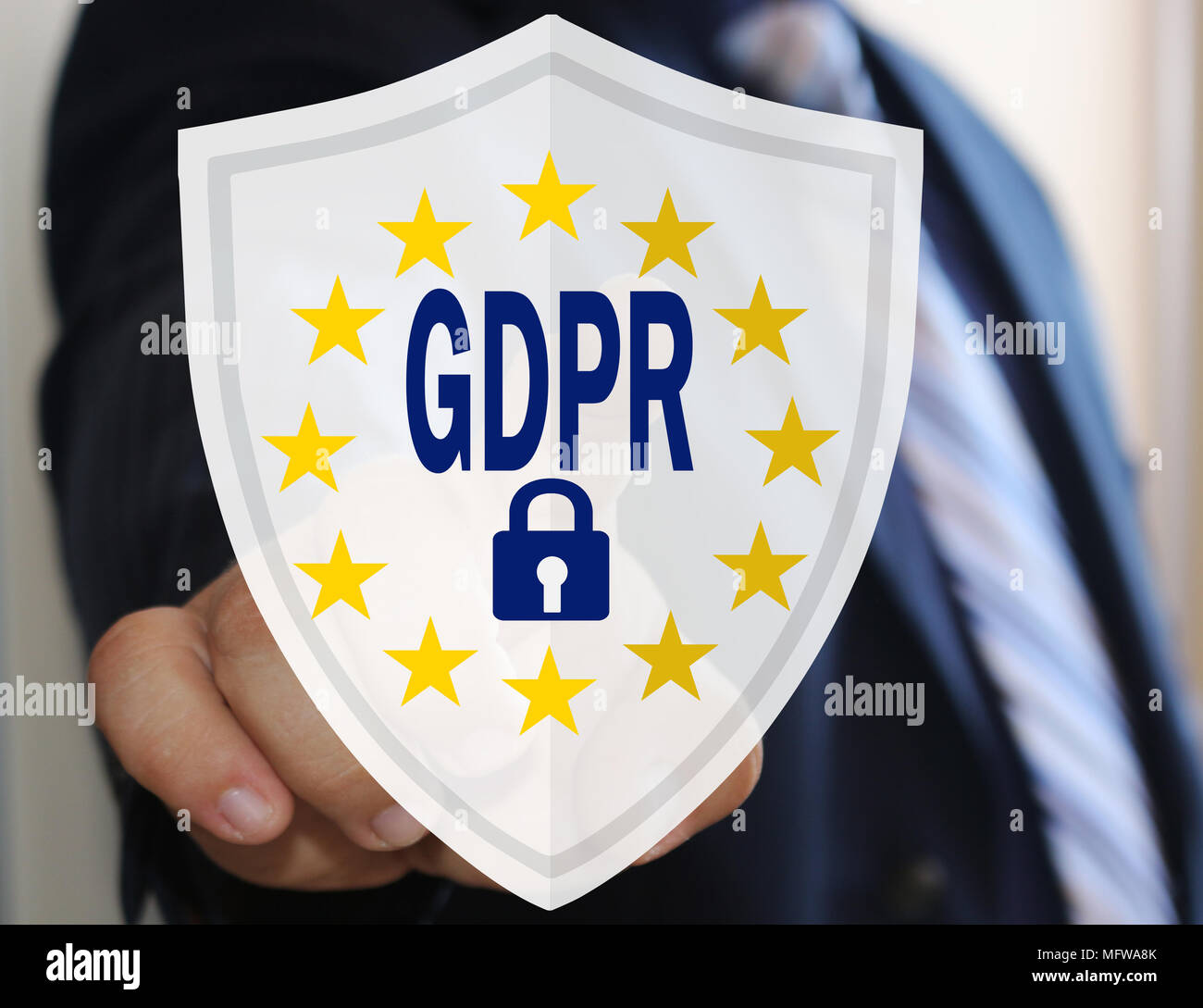 The businessman chooses the GDPR on the touch screen. General Data ...