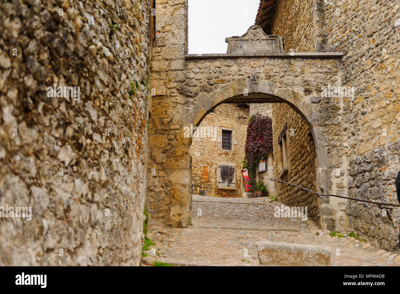 Perouges, France, a medieval walled town, a popular touristic ...