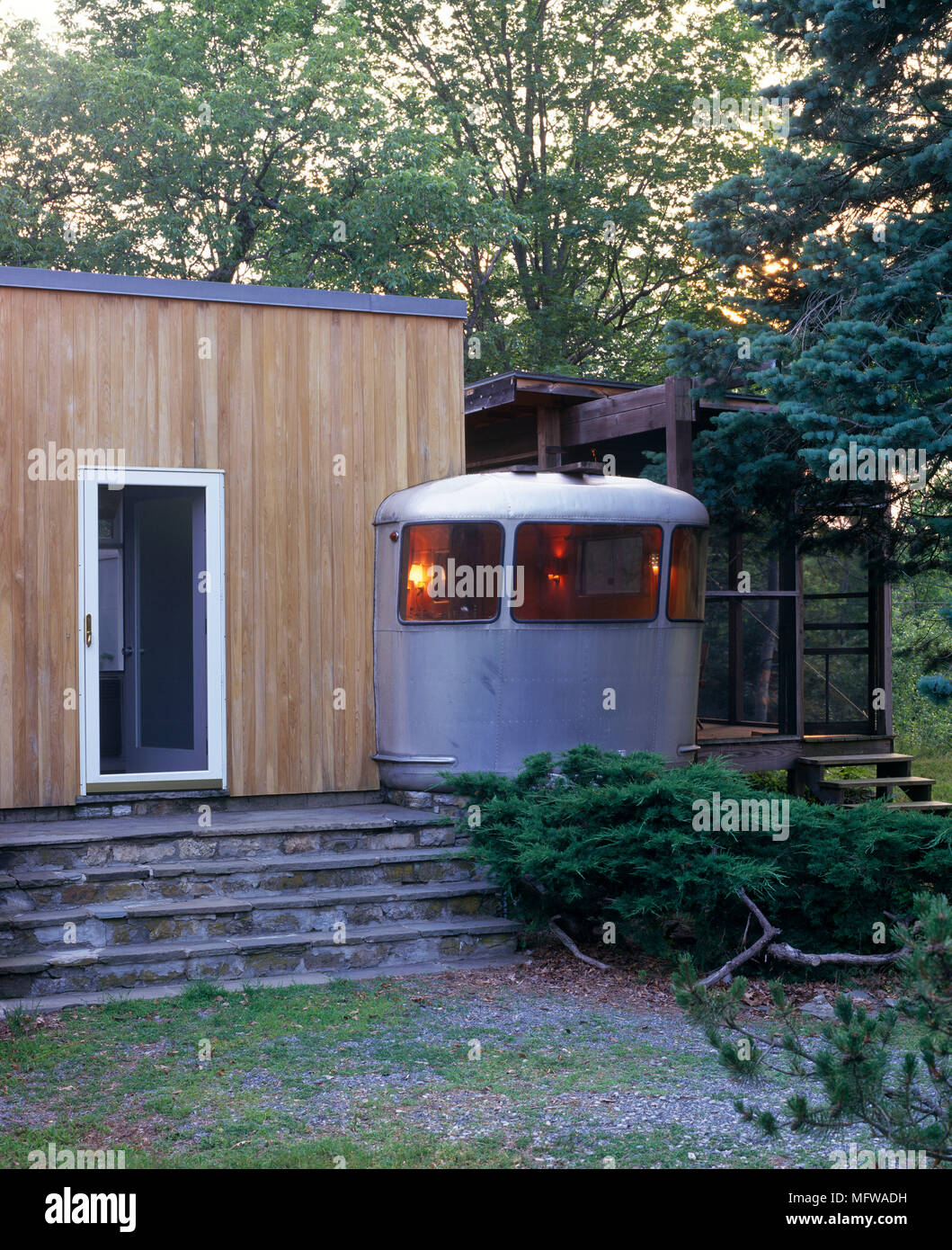 Exterior of rustic wooden building with steps leading to doorway Stock ...
