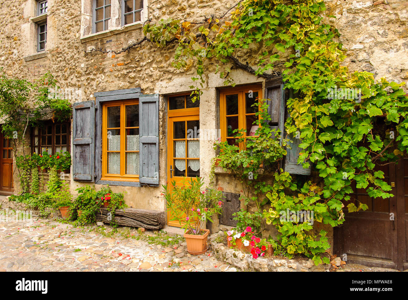 Perouges, France, a medieval walled town, a popular touristic ...