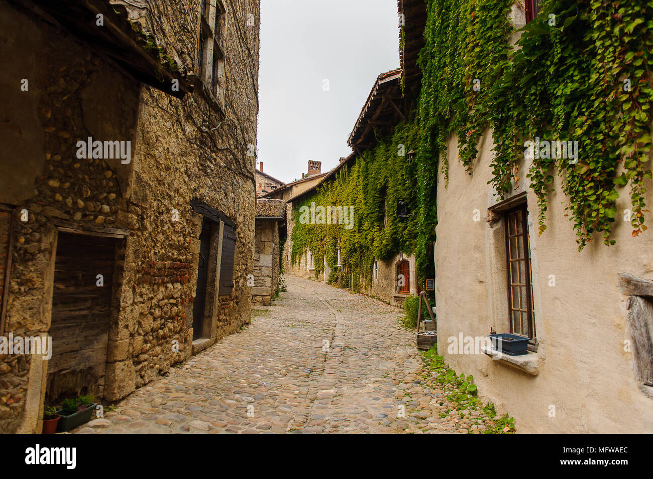 Perouges, France, a medieval walled town, a popular touristic ...