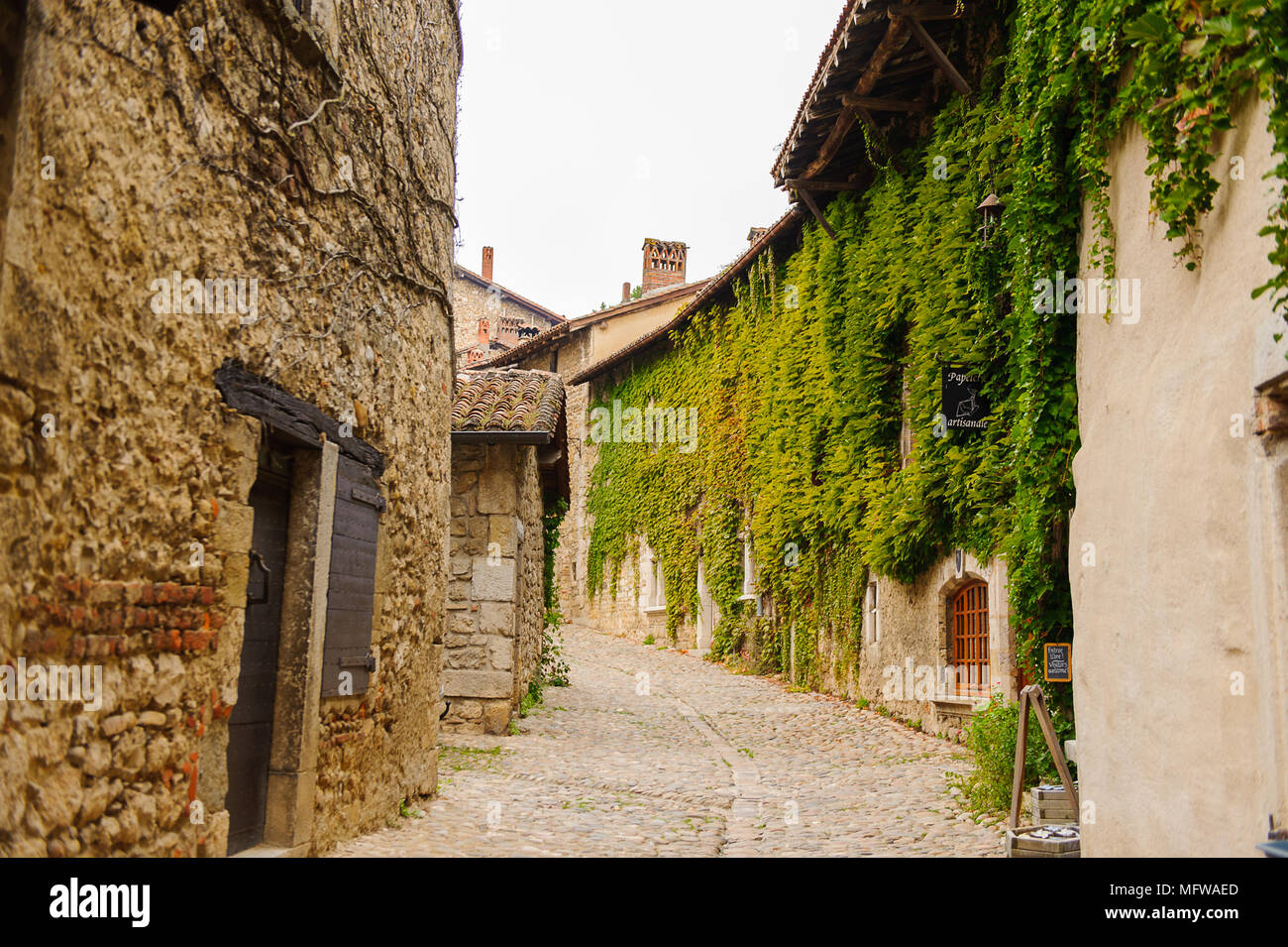 Perouges, France, a medieval walled town, a popular touristic ...