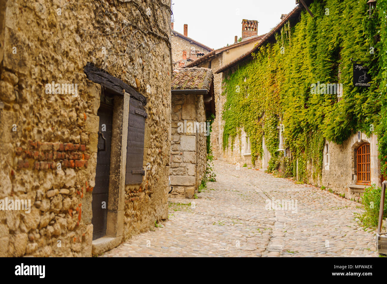 Perouges, France, a medieval walled town, a popular touristic ...
