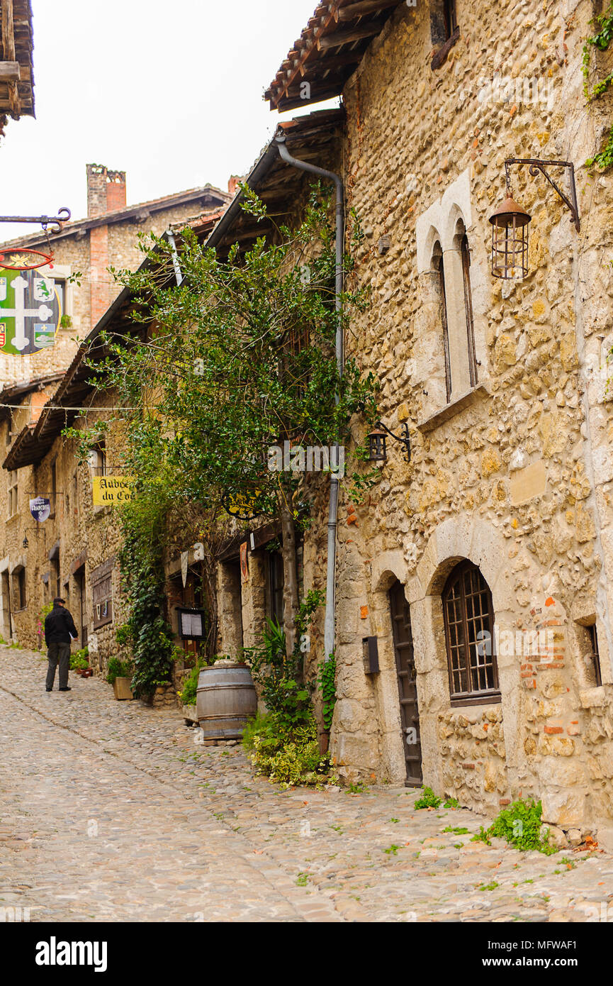 Perouges, France, a medieval walled town, a popular touristic ...