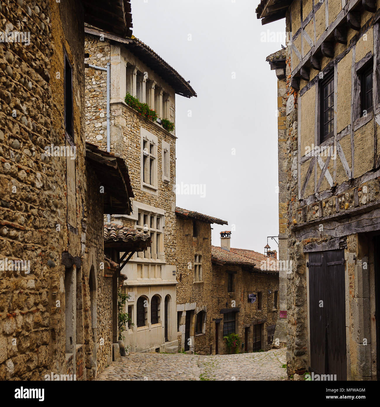 Perouges, France, a medieval walled town, a popular touristic ...