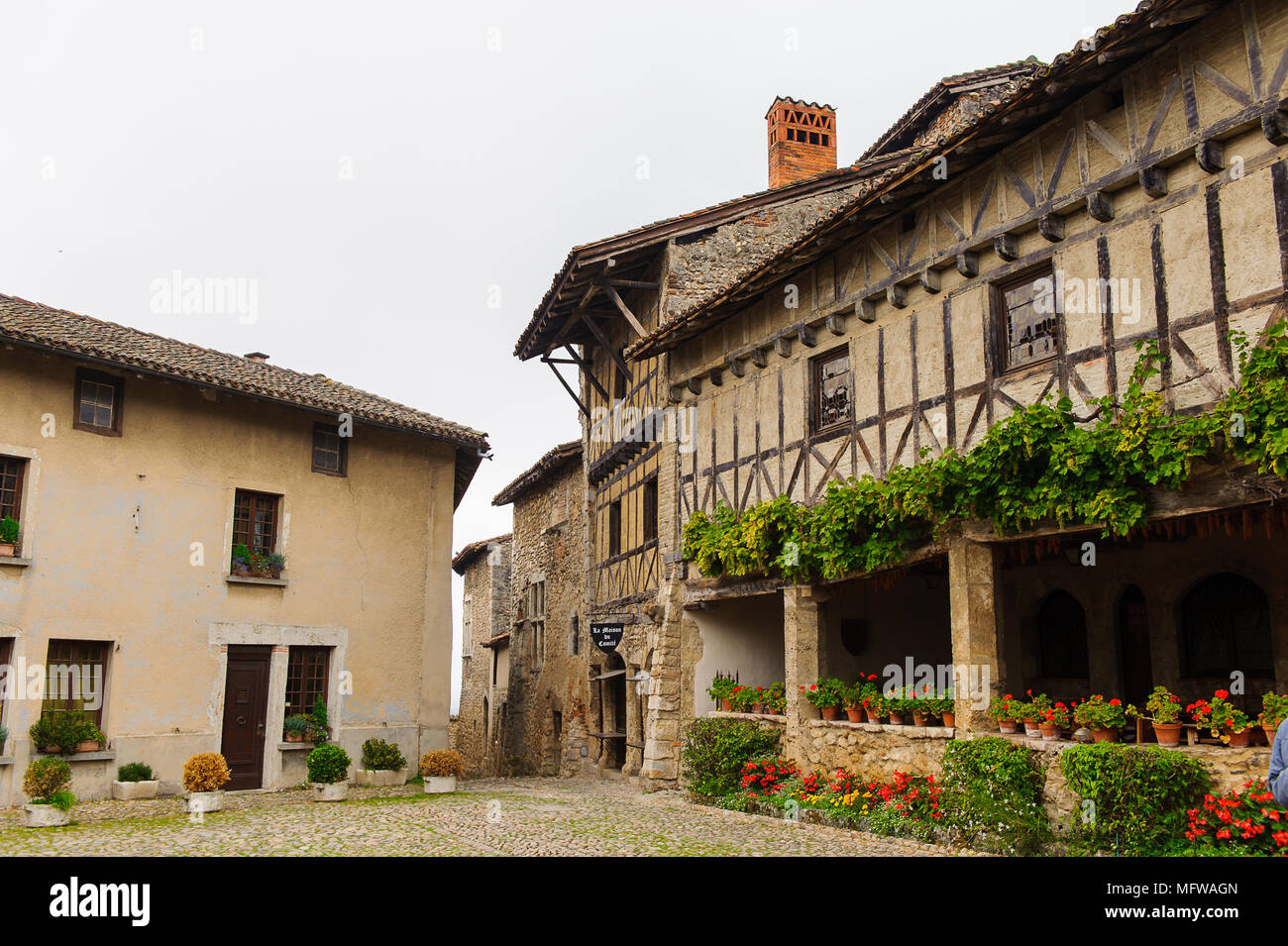 Perouges, France, a medieval walled town, a popular touristic ...