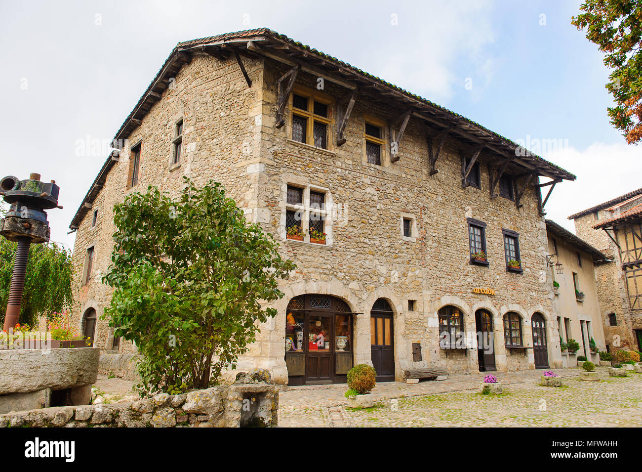 Perouges, France, a medieval walled town, a popular touristic ...