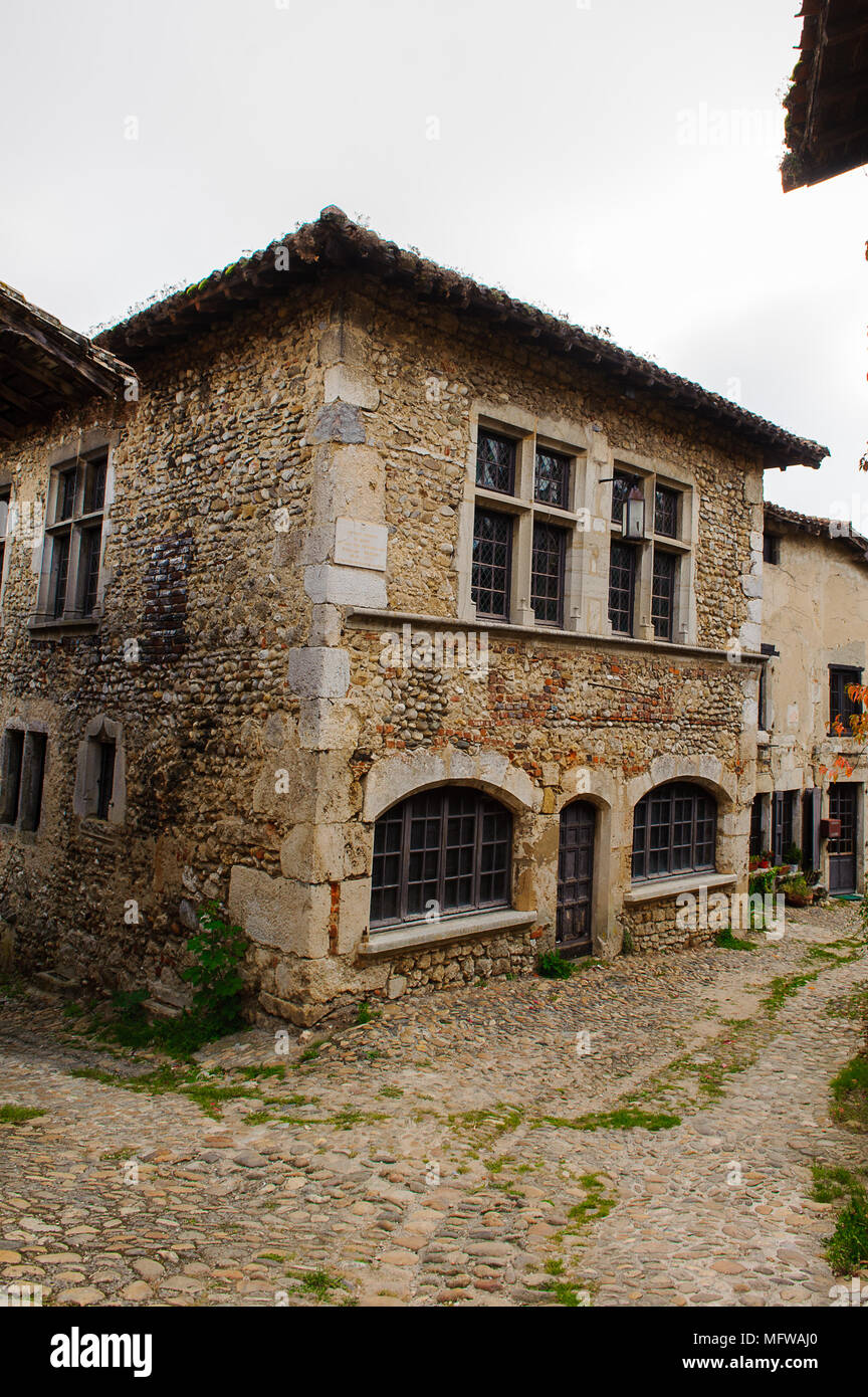 Perouges, France, a medieval walled town, a popular touristic ...