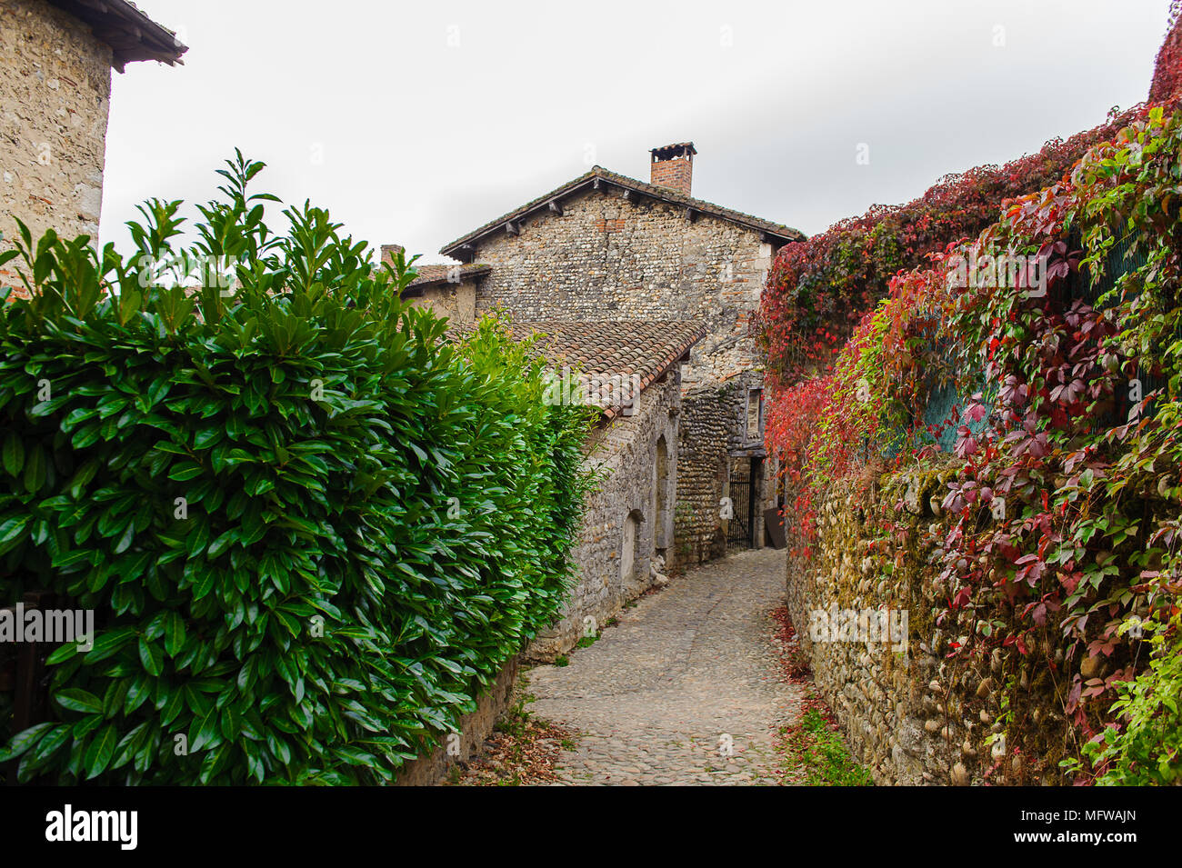 Perouges, France, a medieval walled town, a popular touristic ...