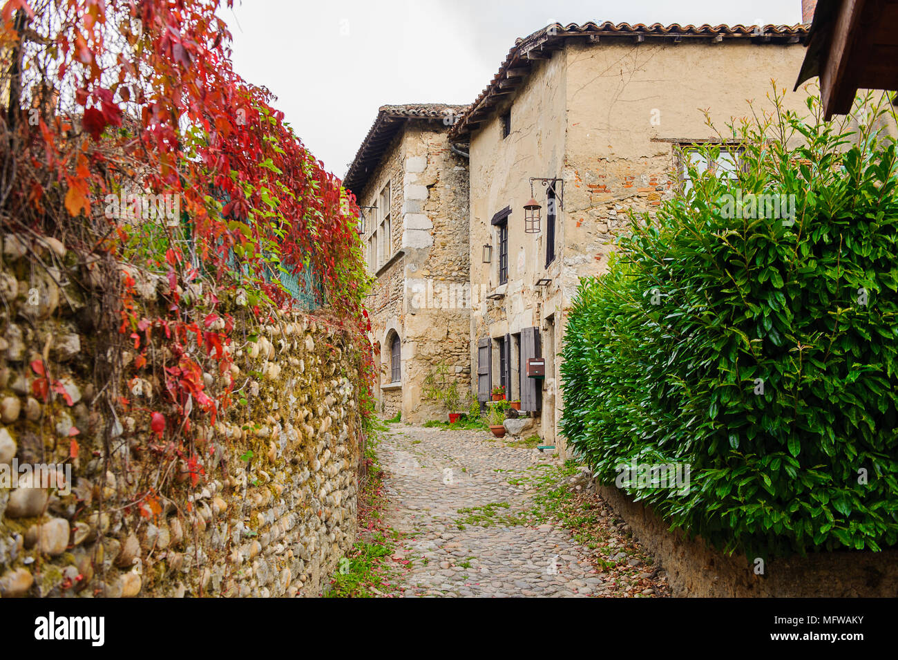 Architecture of Perouges, France, a medieval walled town, a popular ...