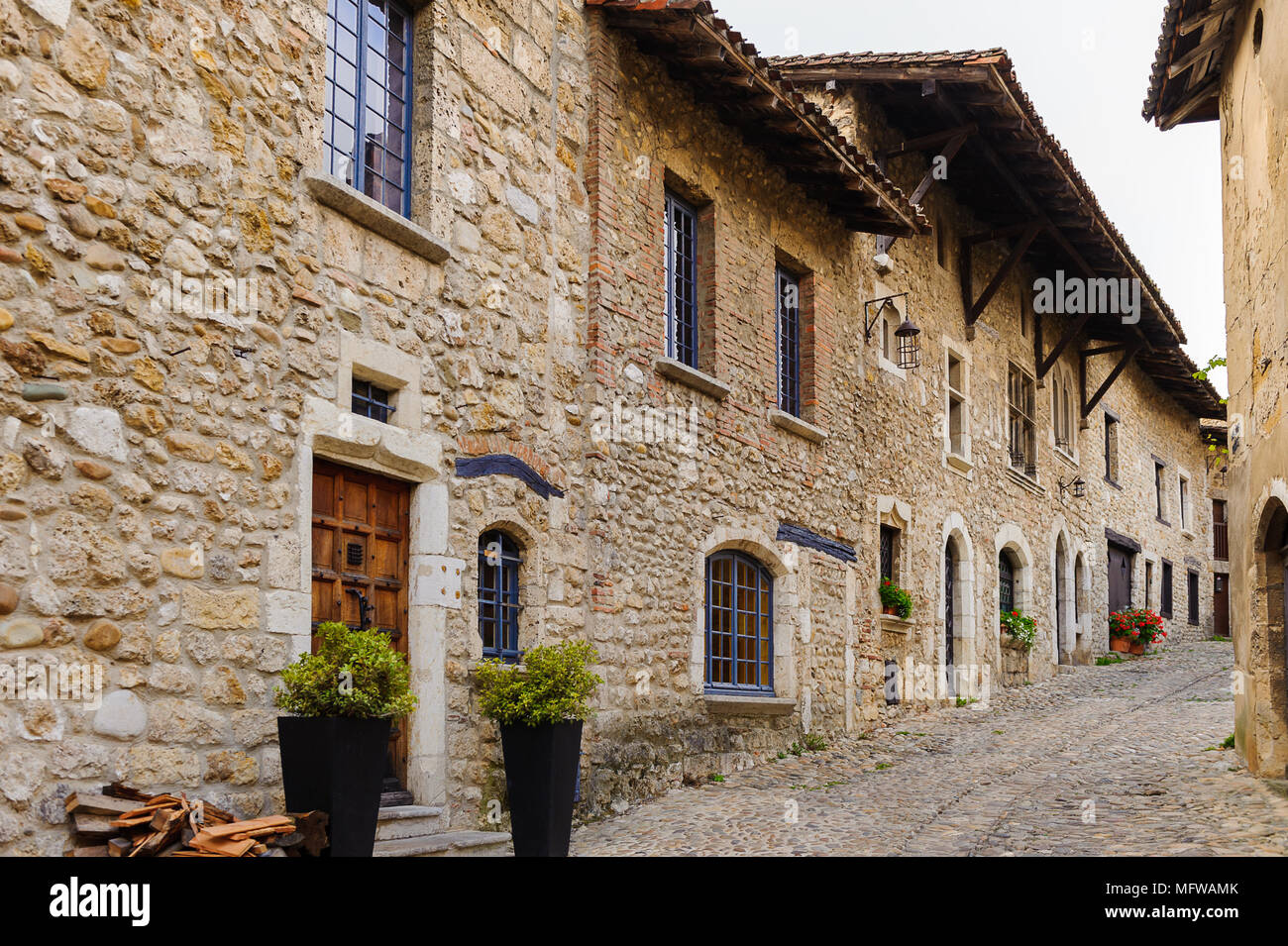 Architecture of Perouges, France, a medieval walled town, a popular ...