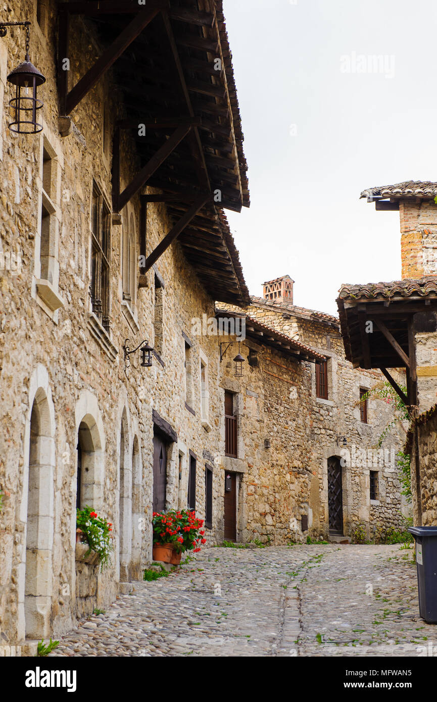 Architecture of Perouges, France, a medieval walled town, a popular ...