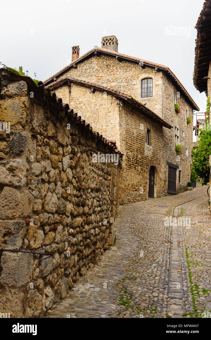 Architecture of Perouges, France, a medieval walled town, a popular ...