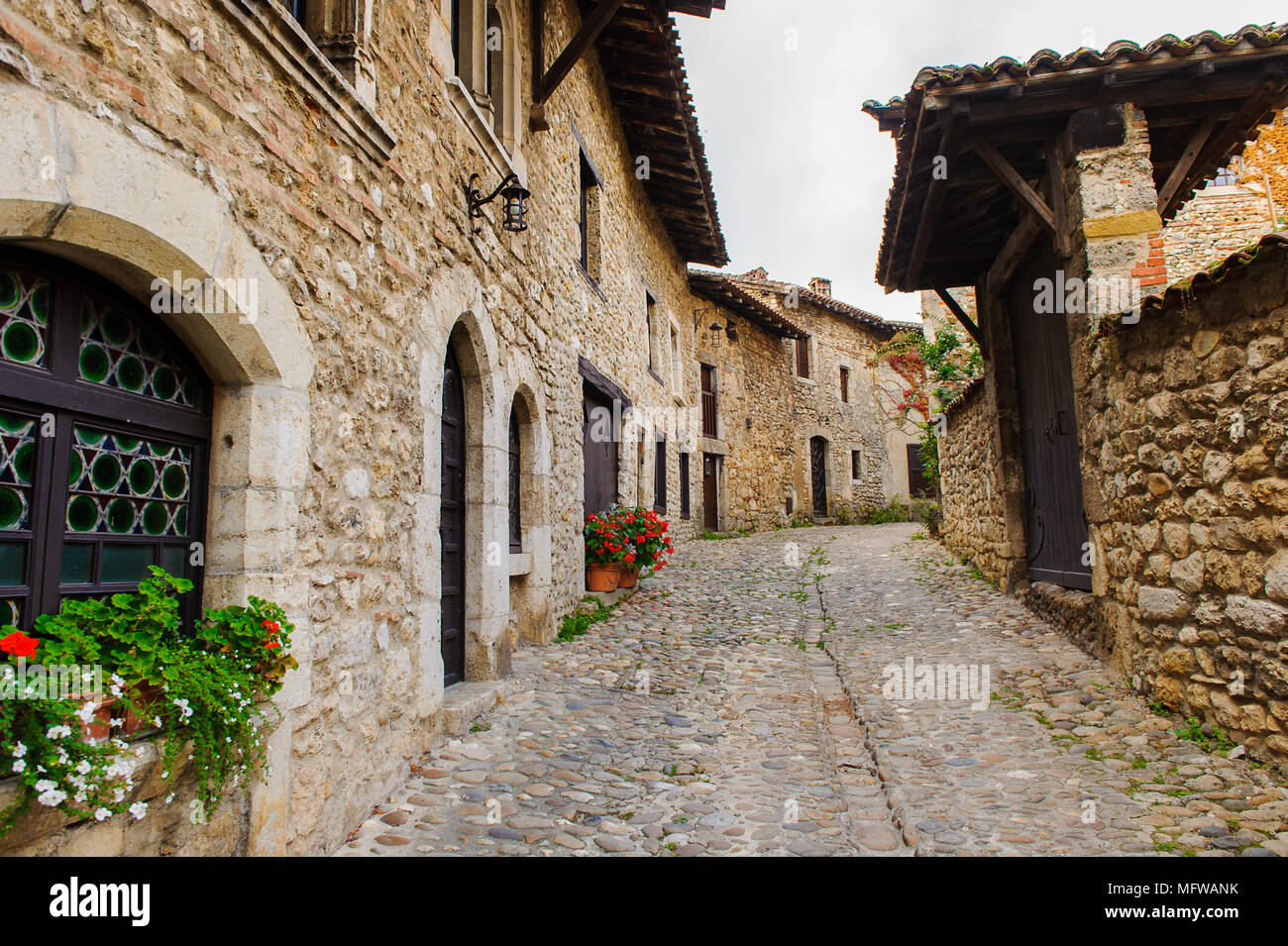 Architecture of Perouges, France, a medieval walled town, a popular ...