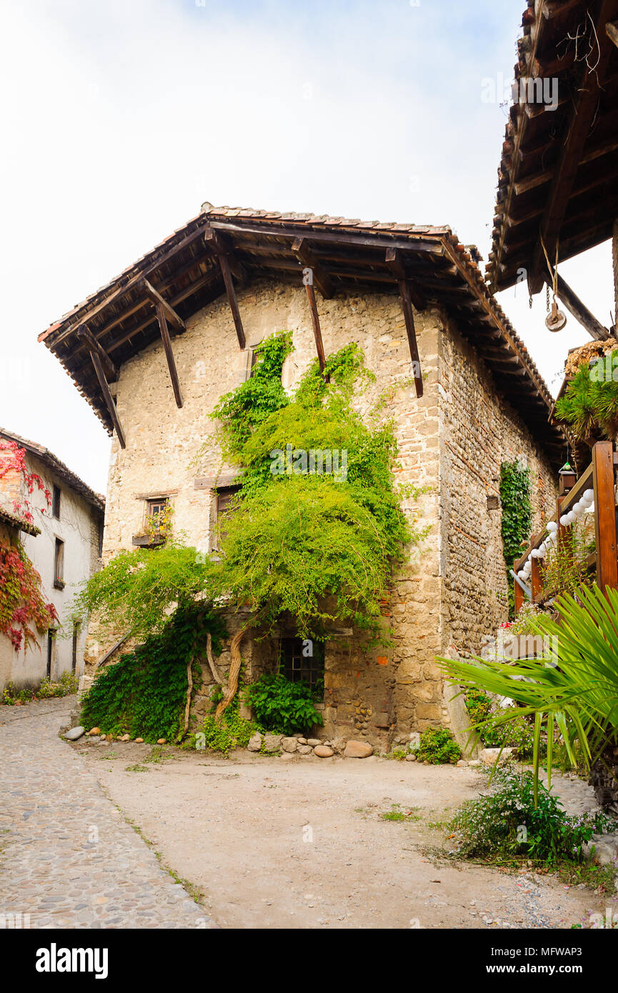 Architecture of Perouges, France, a medieval walled town, a popular ...