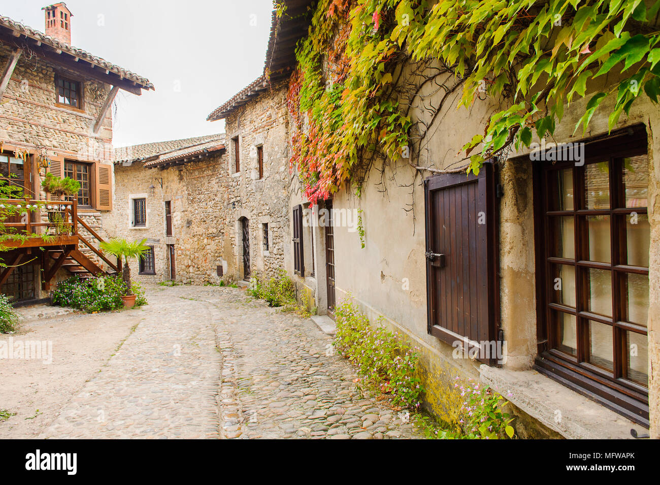 Architecture of Perouges, France, a medieval walled town, a popular ...