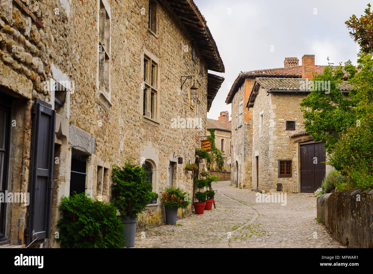 Architecture of Perouges, France, a medieval walled town, a popular ...