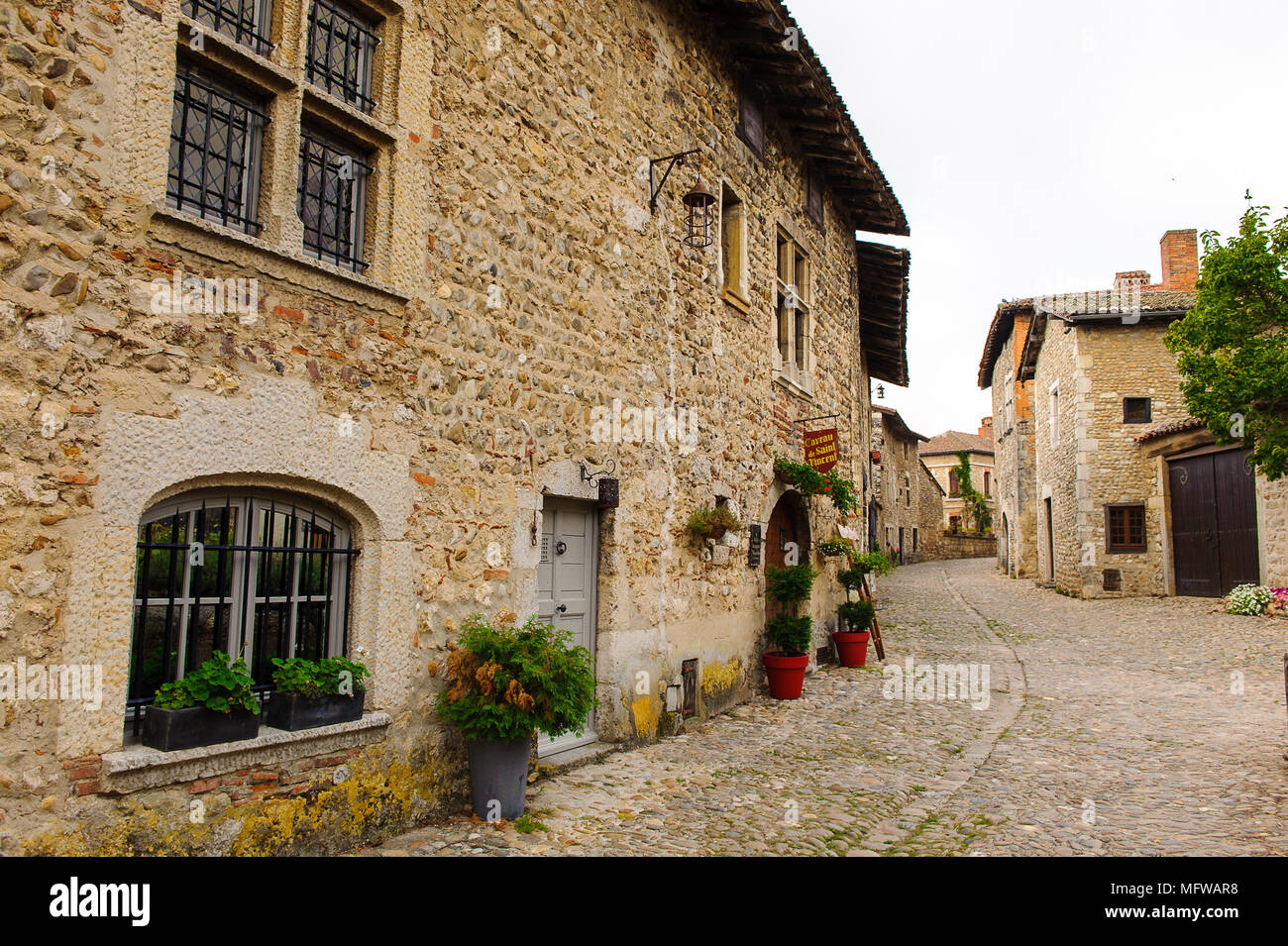 Architecture of Perouges, France, a medieval walled town, a popular ...