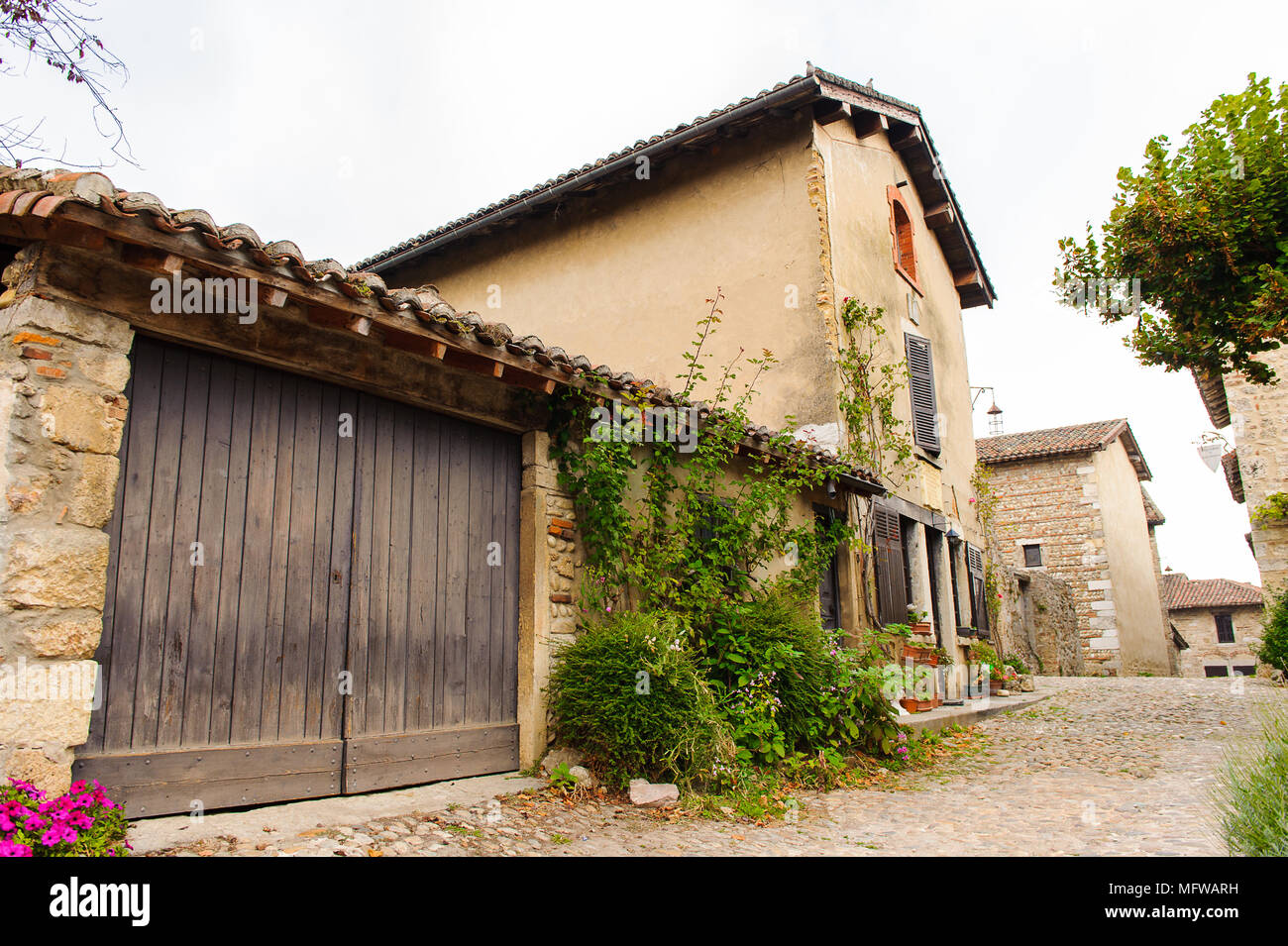 Perouges, France, a medieval walled town, a popular touristic ...