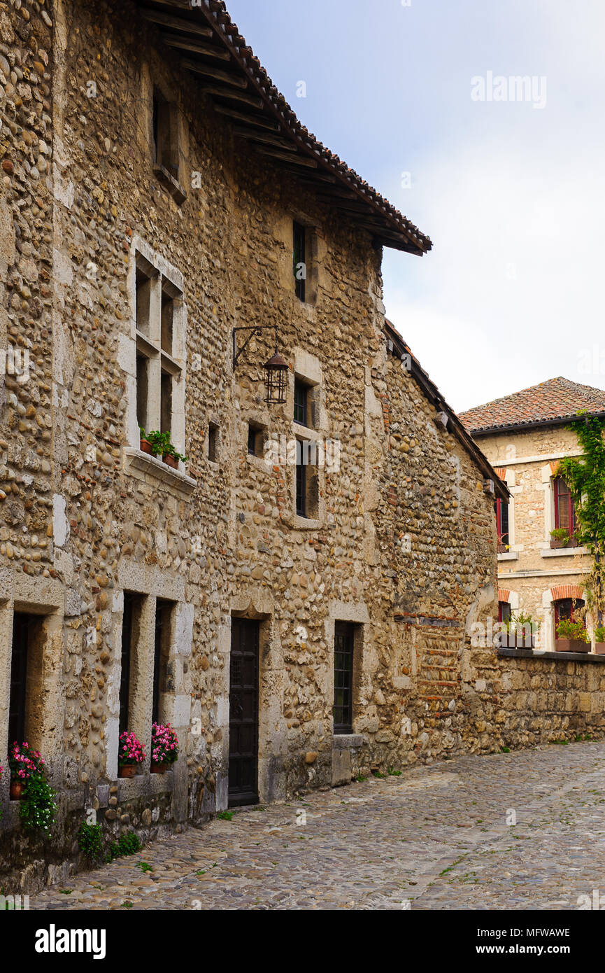 Perouges, France, a medieval walled town, a popular touristic ...