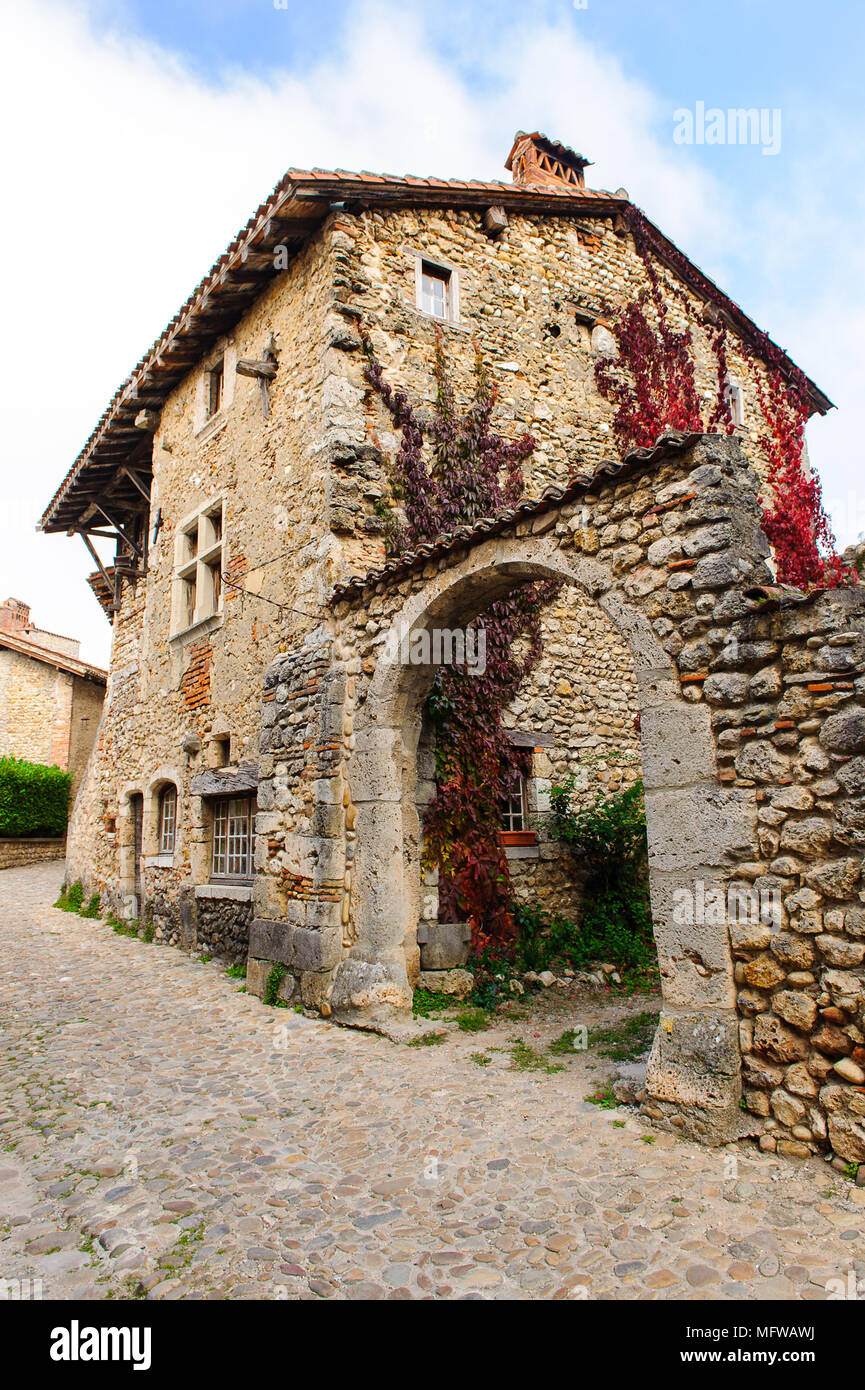 Perouges, France, a medieval walled town, a popular touristic ...