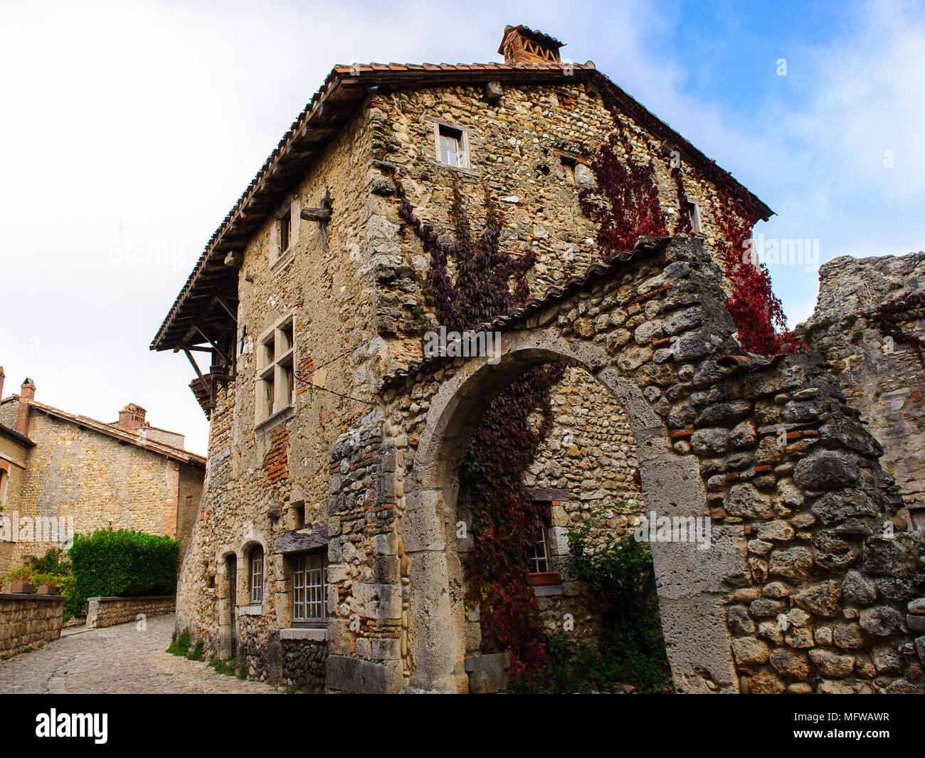 Perouges, France, a medieval walled town, a popular touristic ...