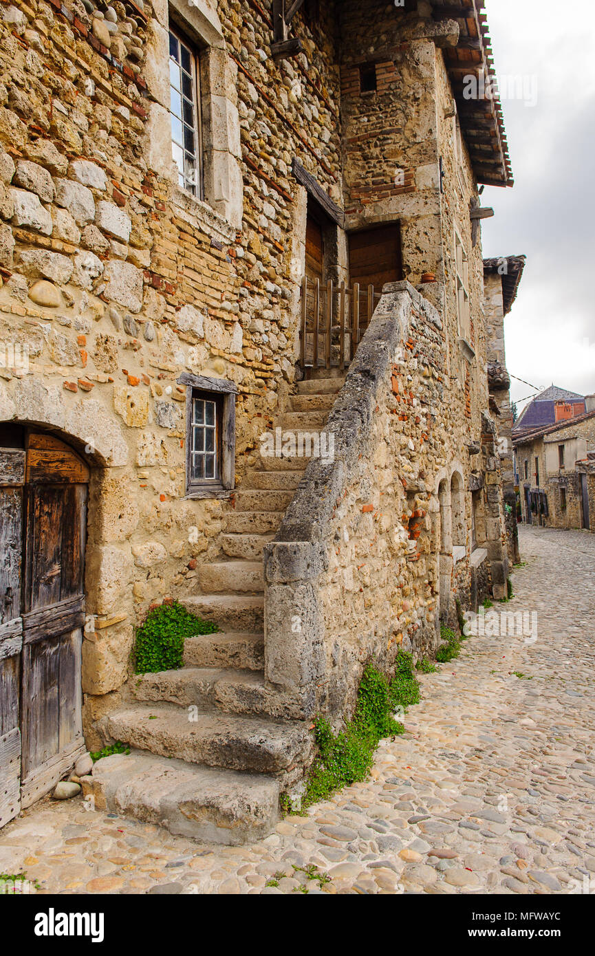 Medieval architecture of Perouges, France, a walled town, a popular ...