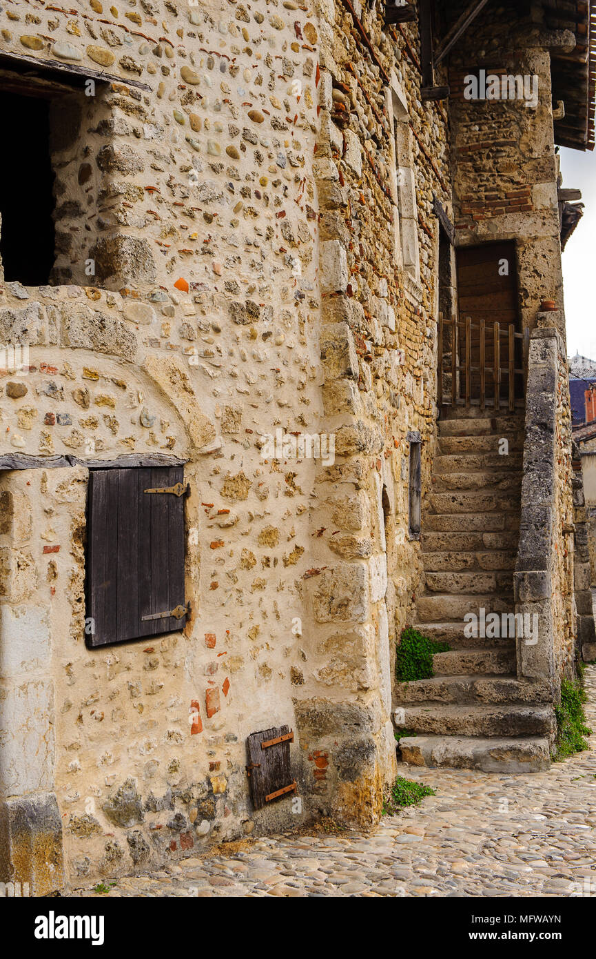 Medieval architecture of Perouges, France, a walled town, a popular ...