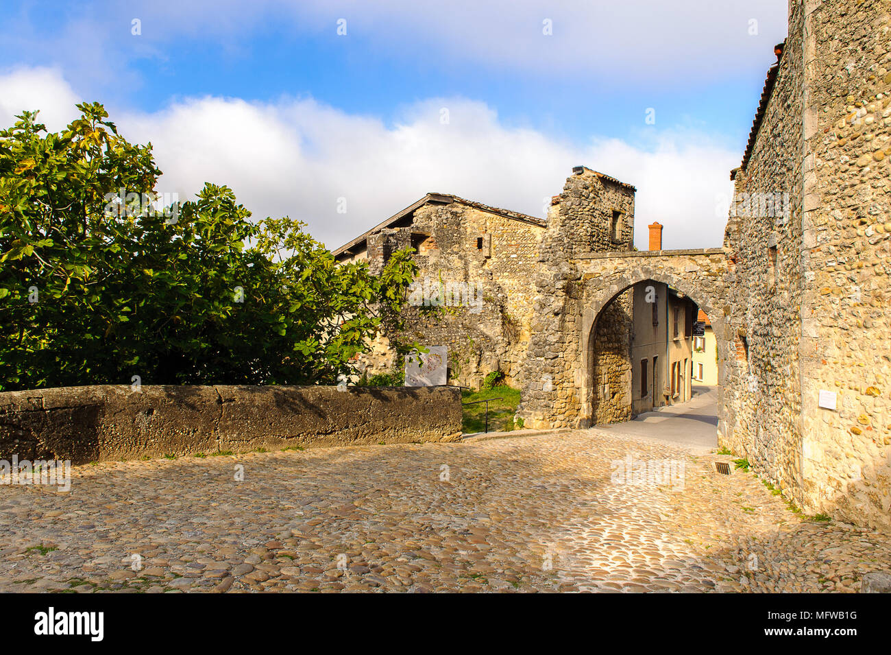 Medieval architecture of Perouges, France, a walled town, a popular ...